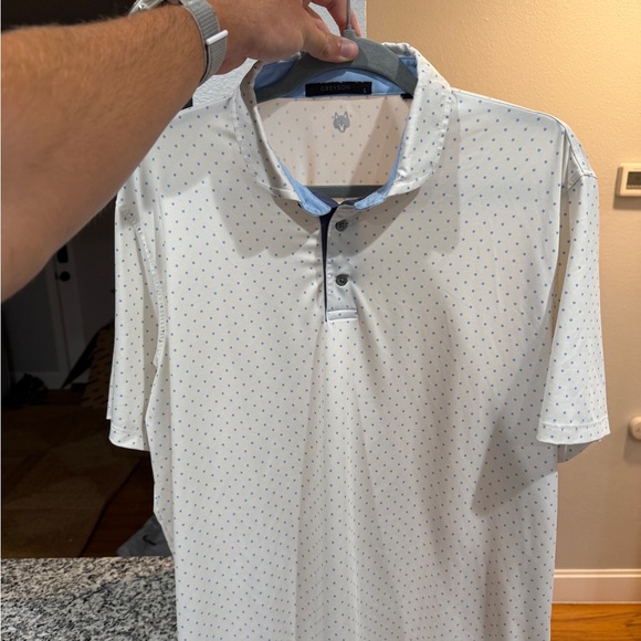 Greyson | Shirts | Greyson White Polo With Blue Dots | Poshmark
